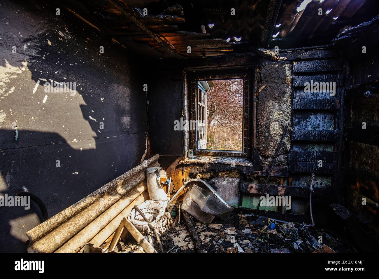 Burnt house interior. Consequences of fire Stock Photo - Alamy