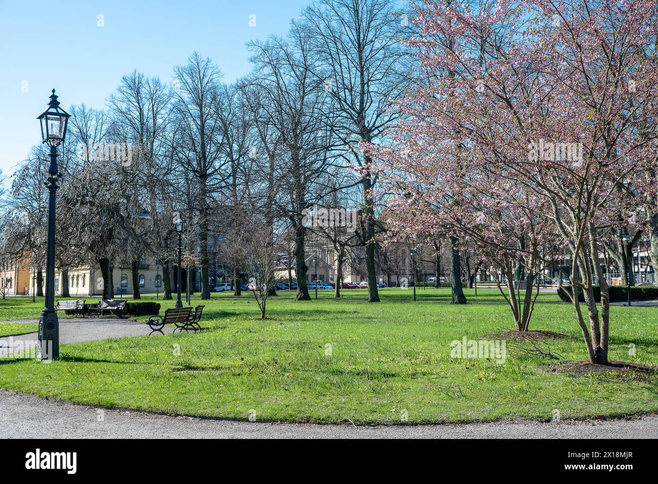 Carl Johans Park during early spring in Norrköping. Norrköping is a ...
