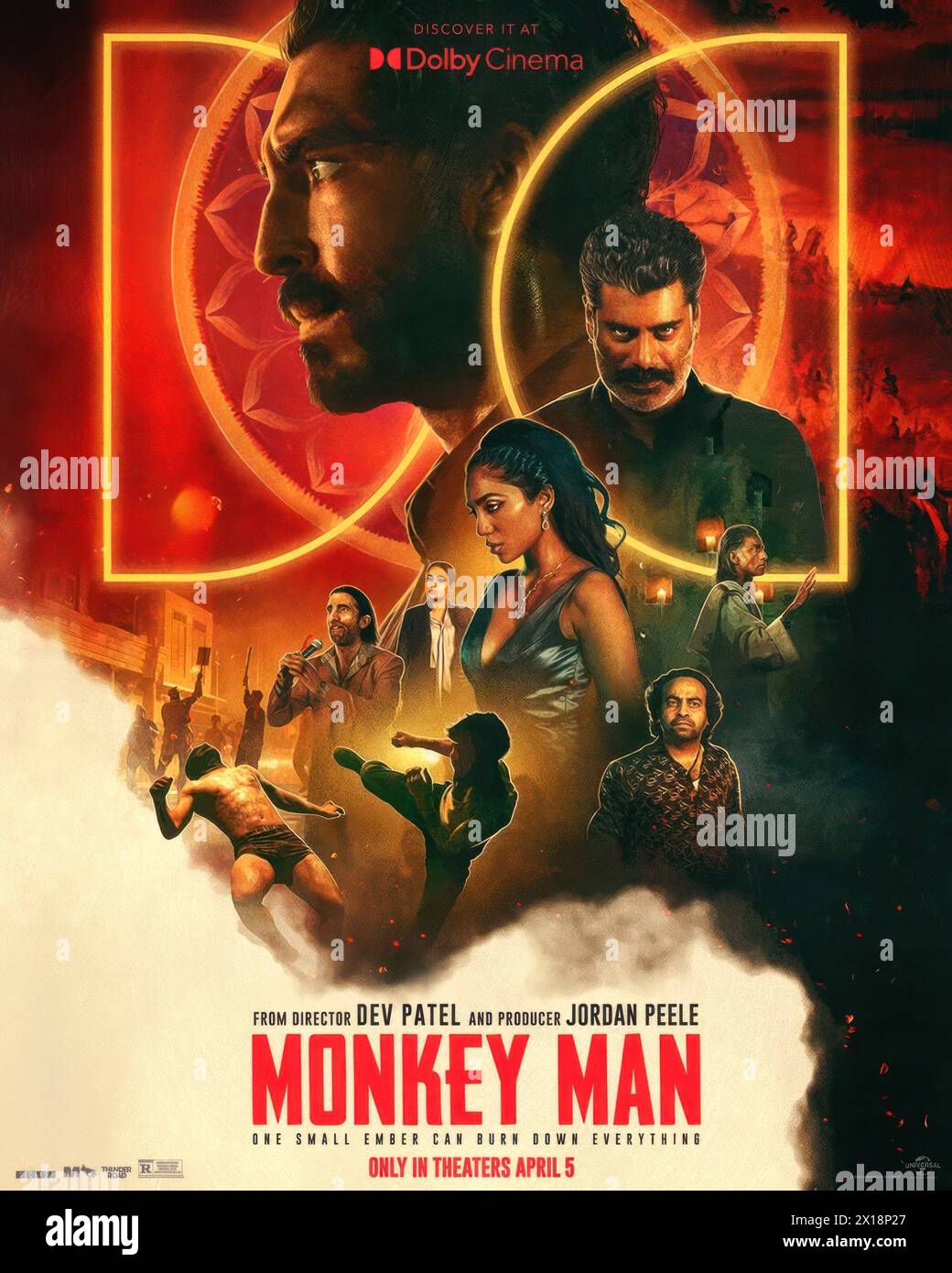 MONKEY MAN, US Dolby Cinema poster, top from left: Dev Patel, Sikandar ...