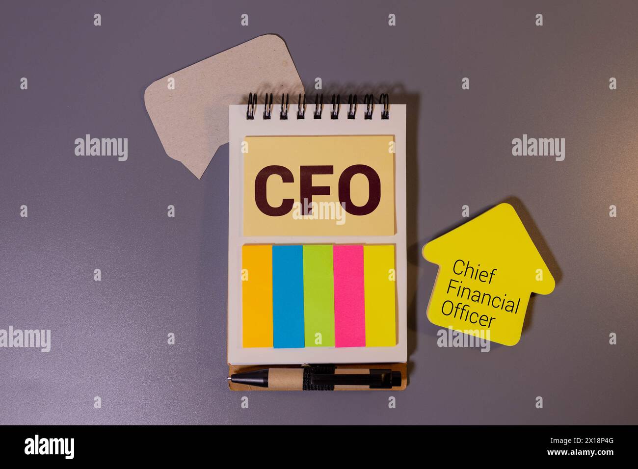 A white notepad with the text CFO Chief Financial Officer, written on a ...