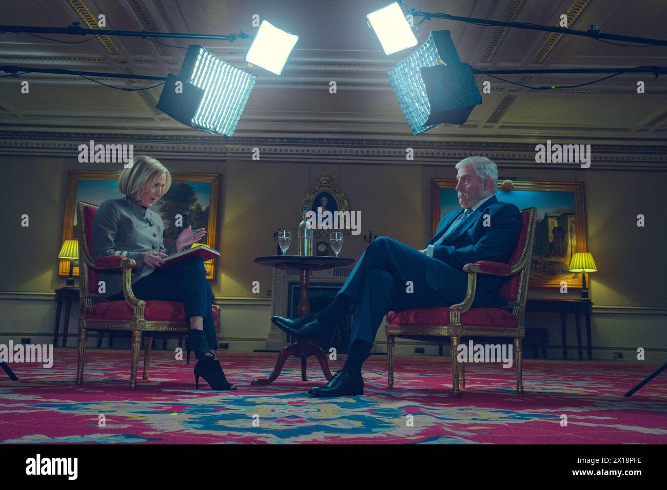 SCOOP, from left: Gillian Anderson, Rufus Sewell as Prince Andrew, 2024 ...