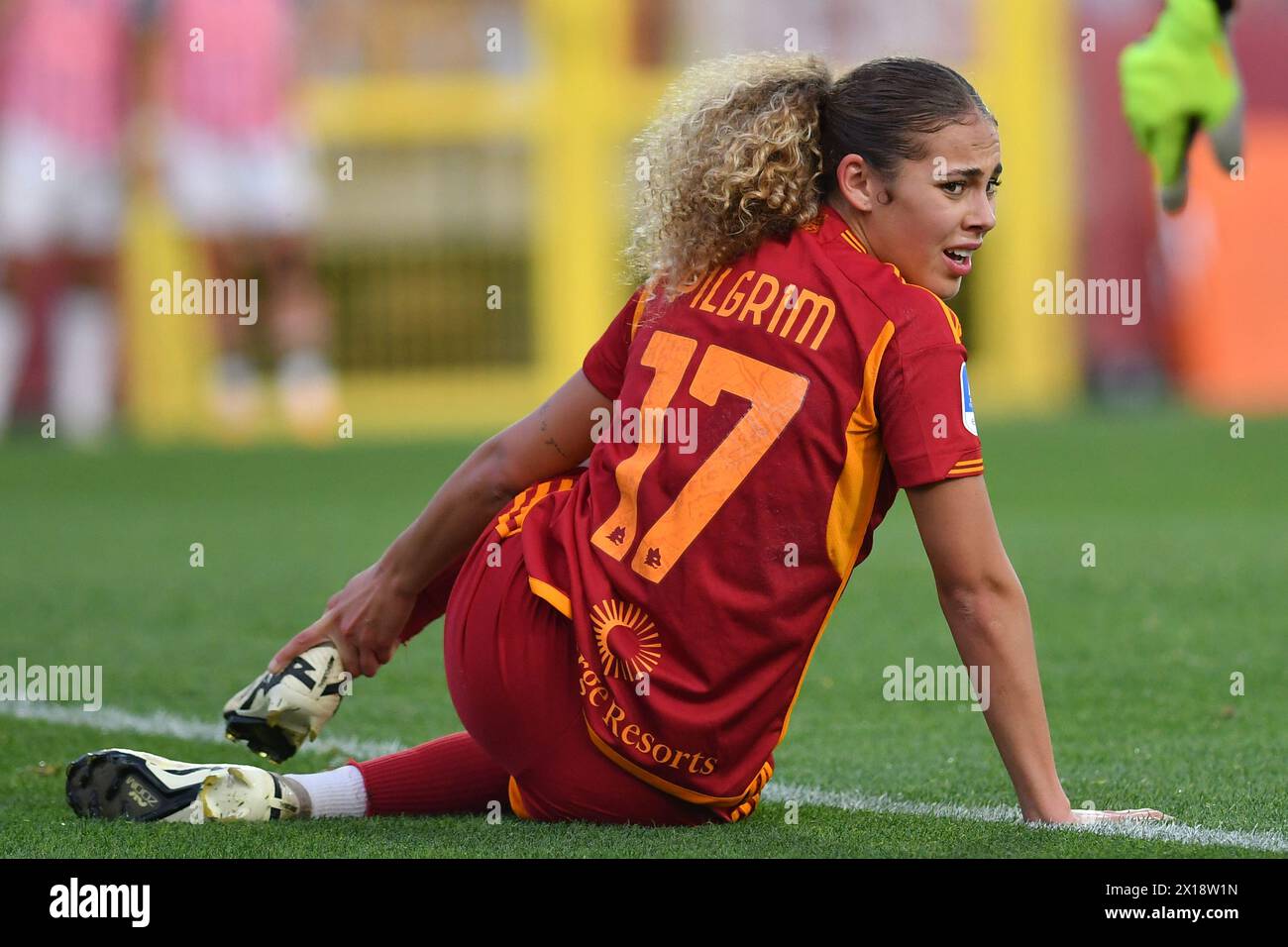 Roma, Lazio. 15th Apr, 2024. Alayah Pilgrim of AS Roma during the Serie ...