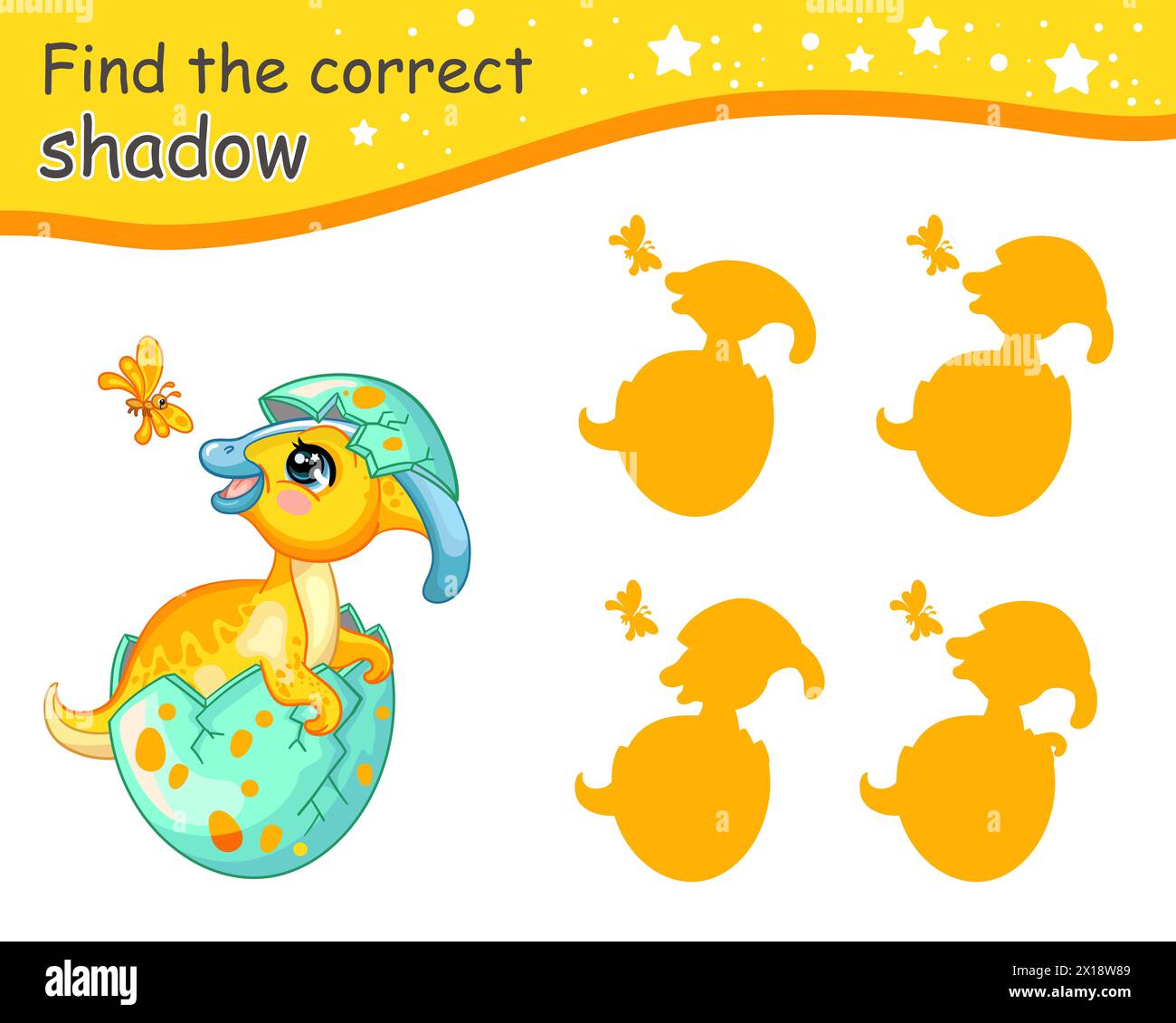 Find correct shadow. Cute cartoon baby parasaurolophus dinosaur ...