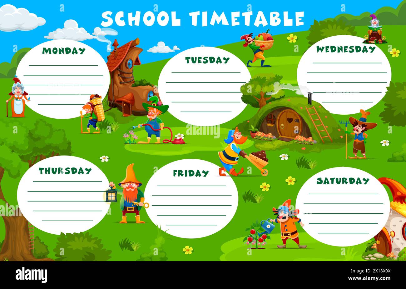 Cartoon garden gnome and dwarf characters, fairy tale education ...