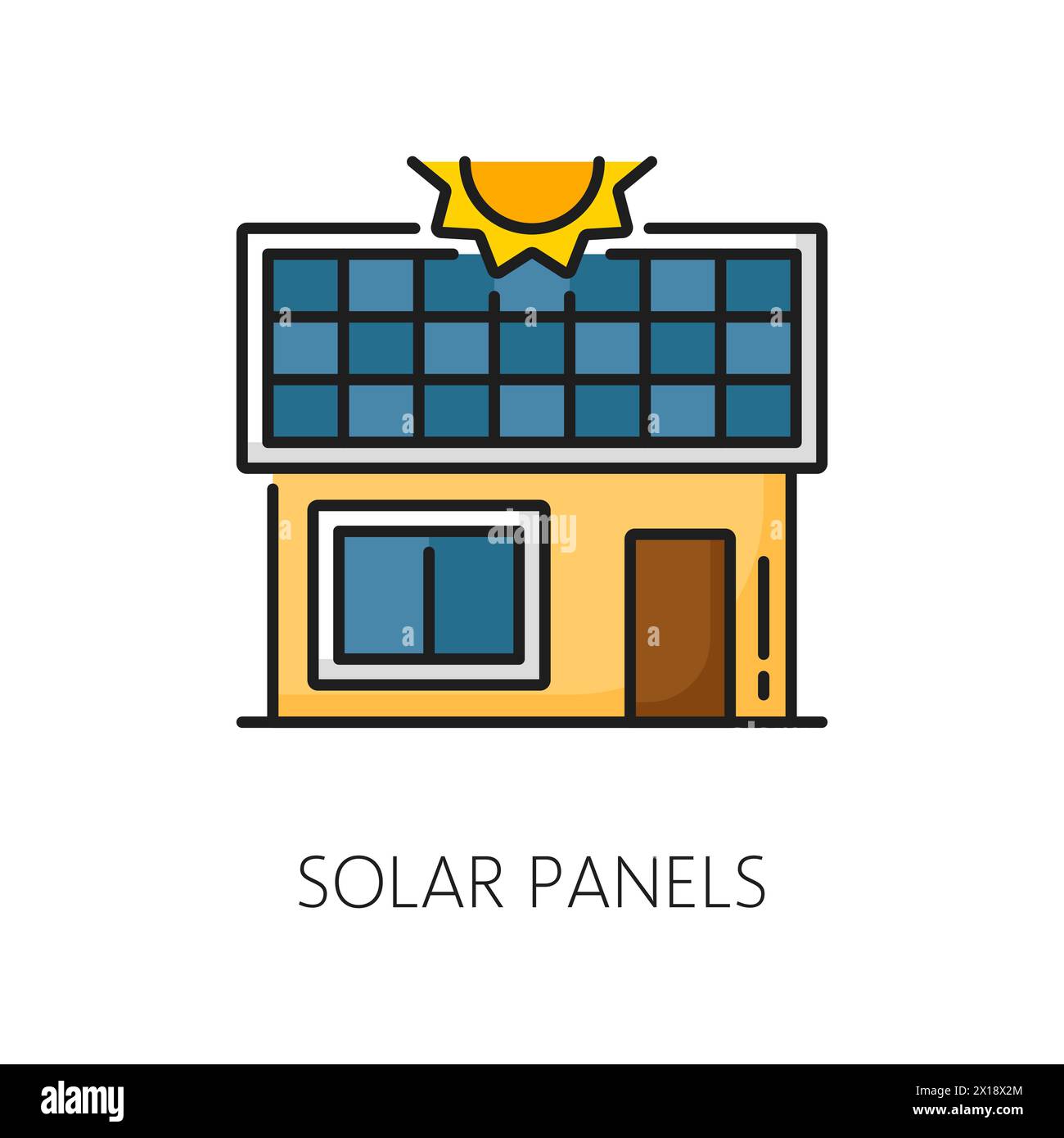 House solar panel, real estate thin line color icon. Clean energy ...