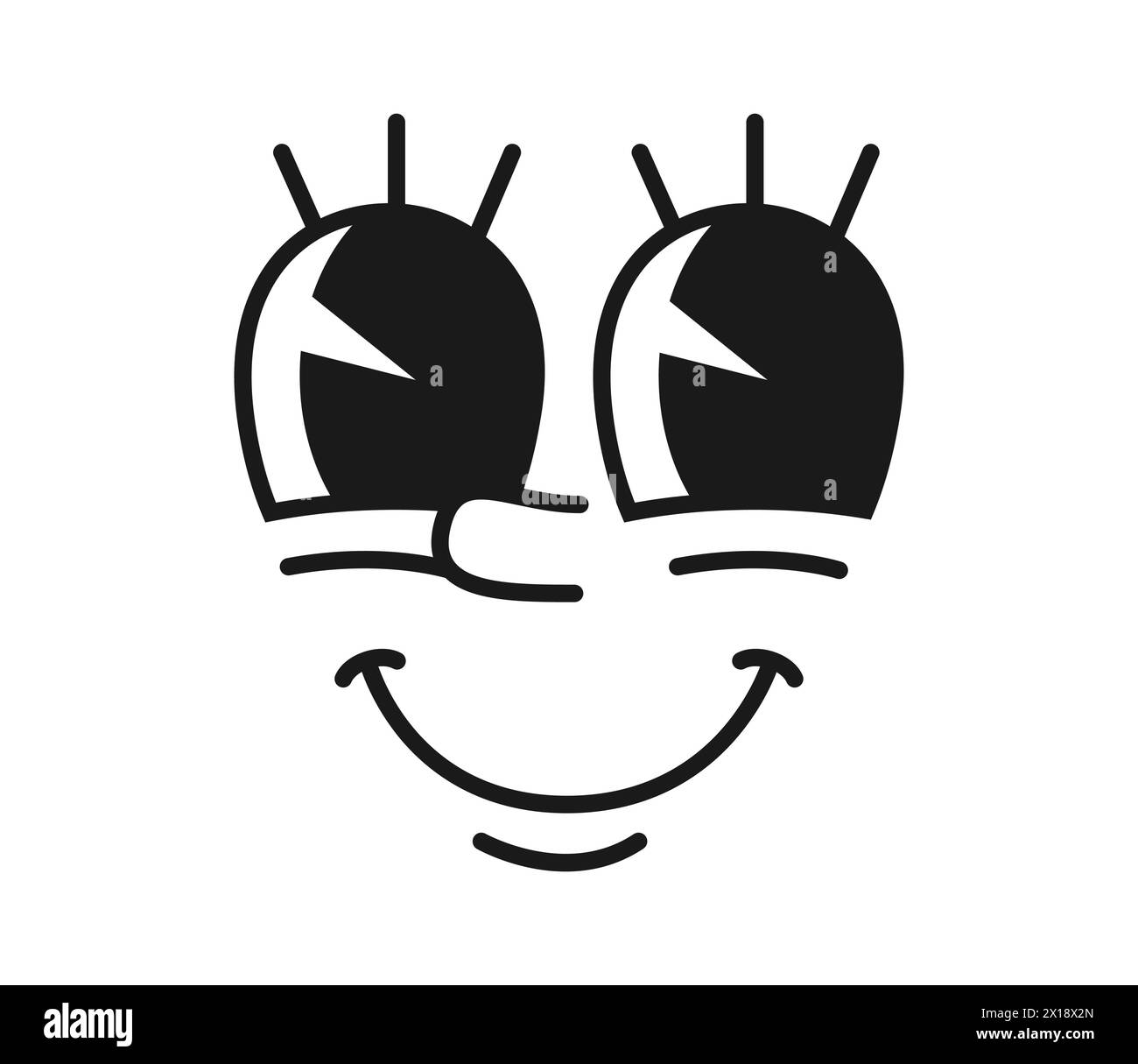 Cartoon Comic Groovy Face Funny Eye Emotion And Retro Cute Emoji