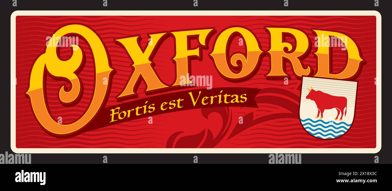 Oxford city in Oxfordshire county in England. Vector travel plate or ...