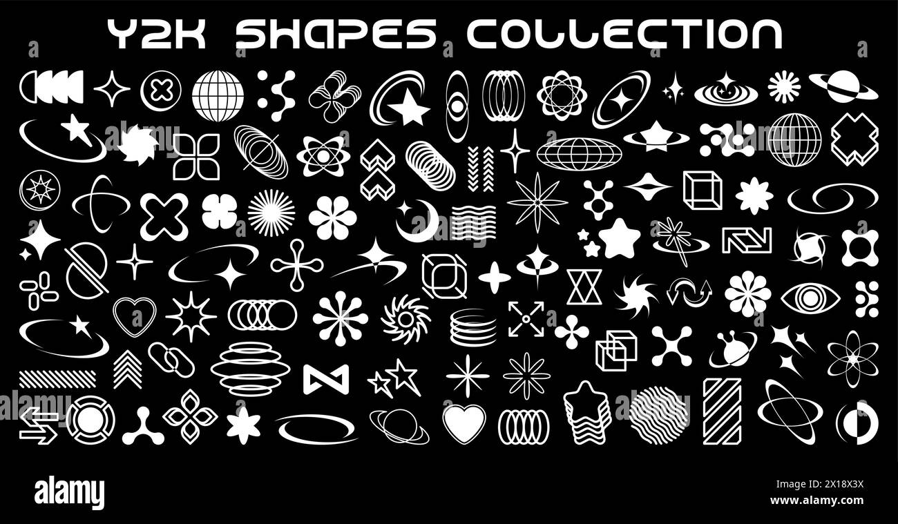 Y2K icons, graphic elements and retro shape symbols, vector abstract ...