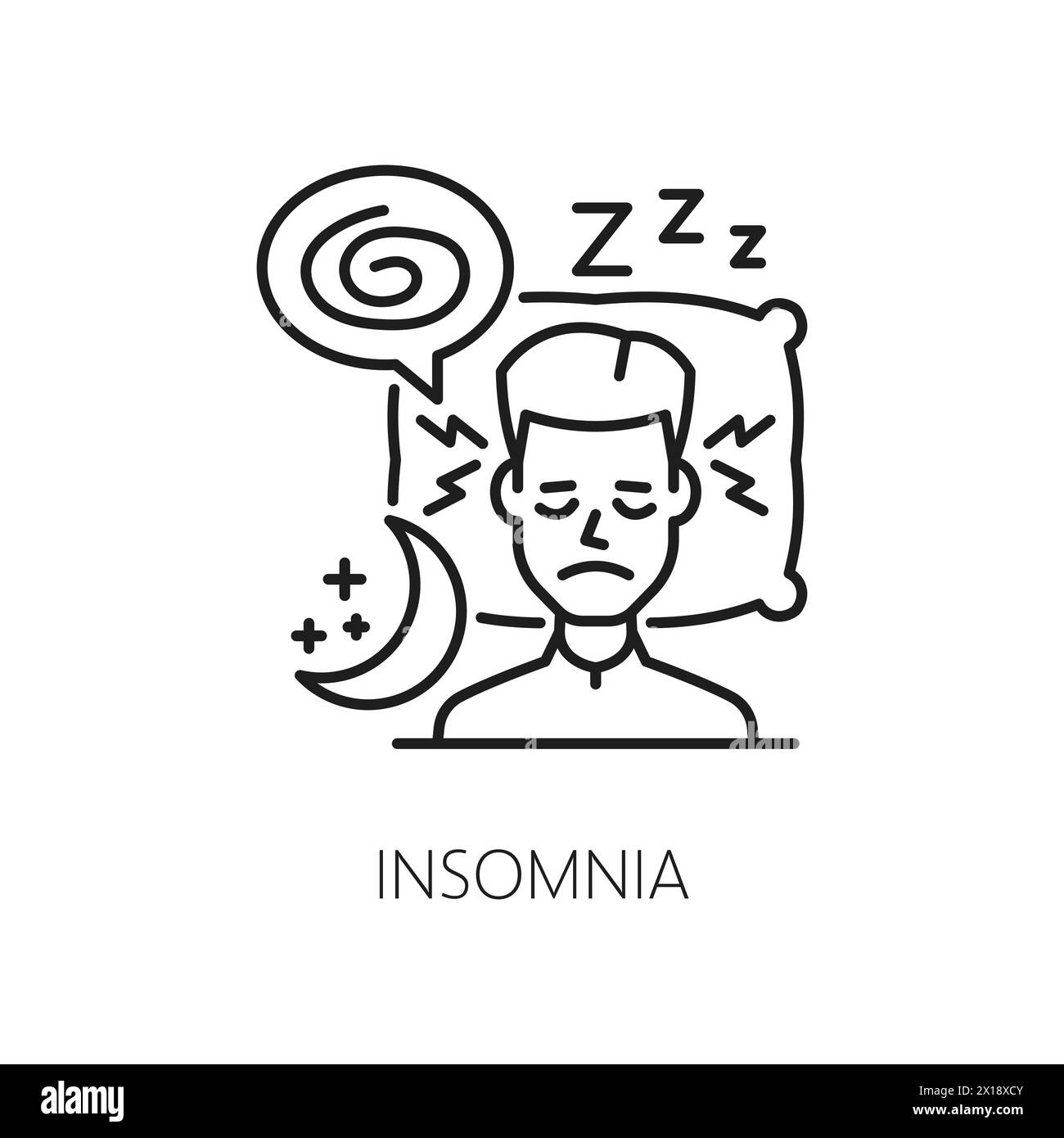 Insomnia line icon of hematology, anemia symptom, physical disease ...