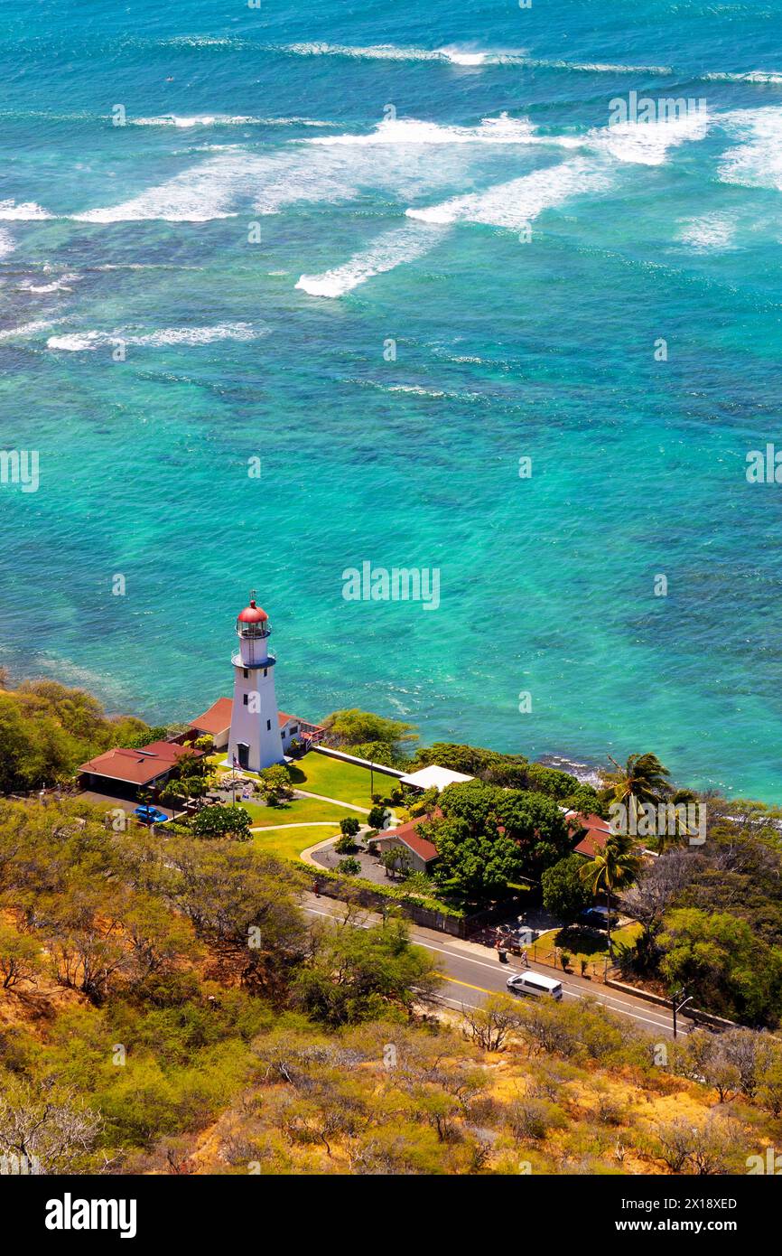 Aerial view of the landmark Diamond Head Lighthouse in Honolulu, on the ...
