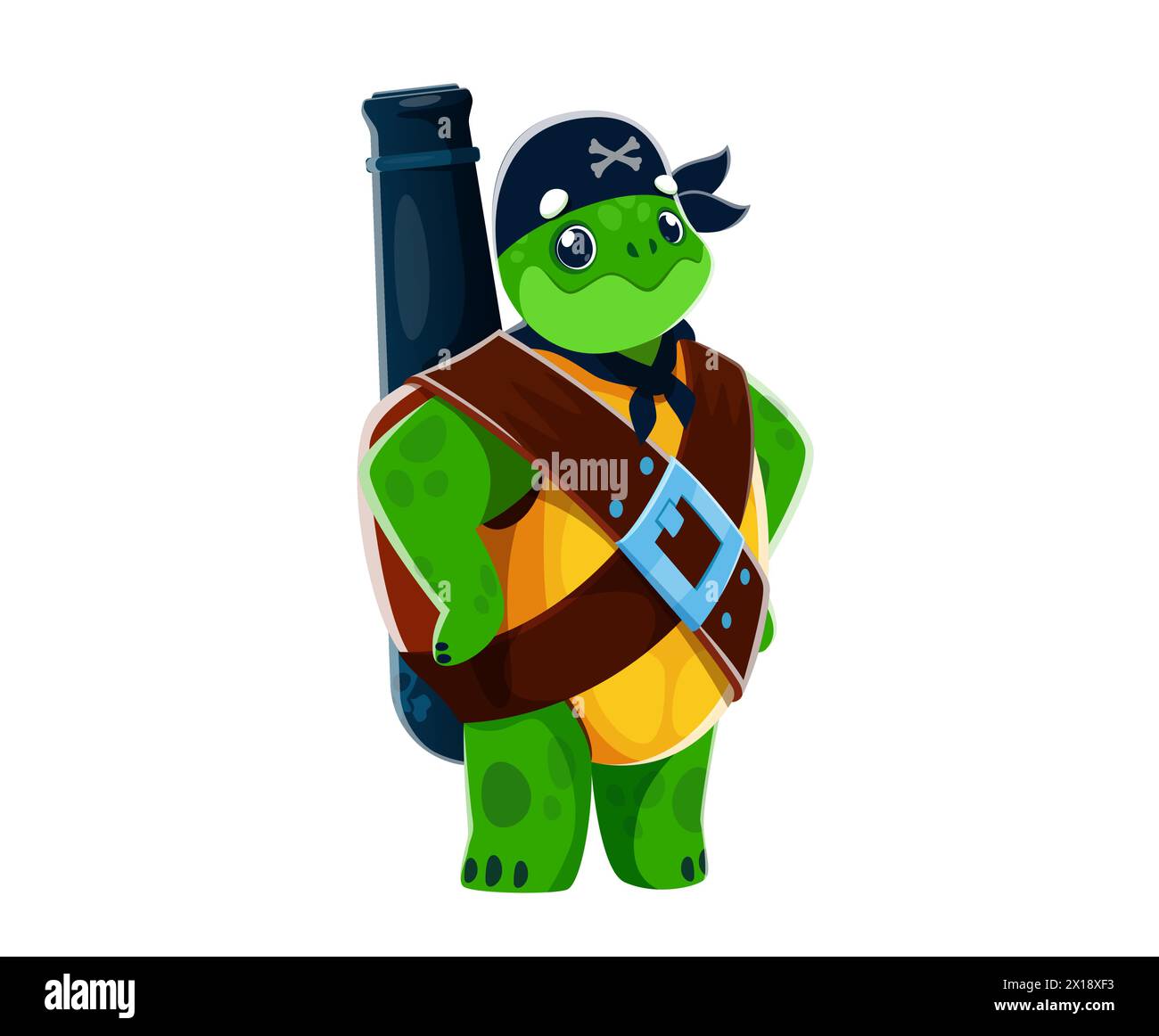 Cartoon turtle animal gunner pirate or corsair character with cannon on ...