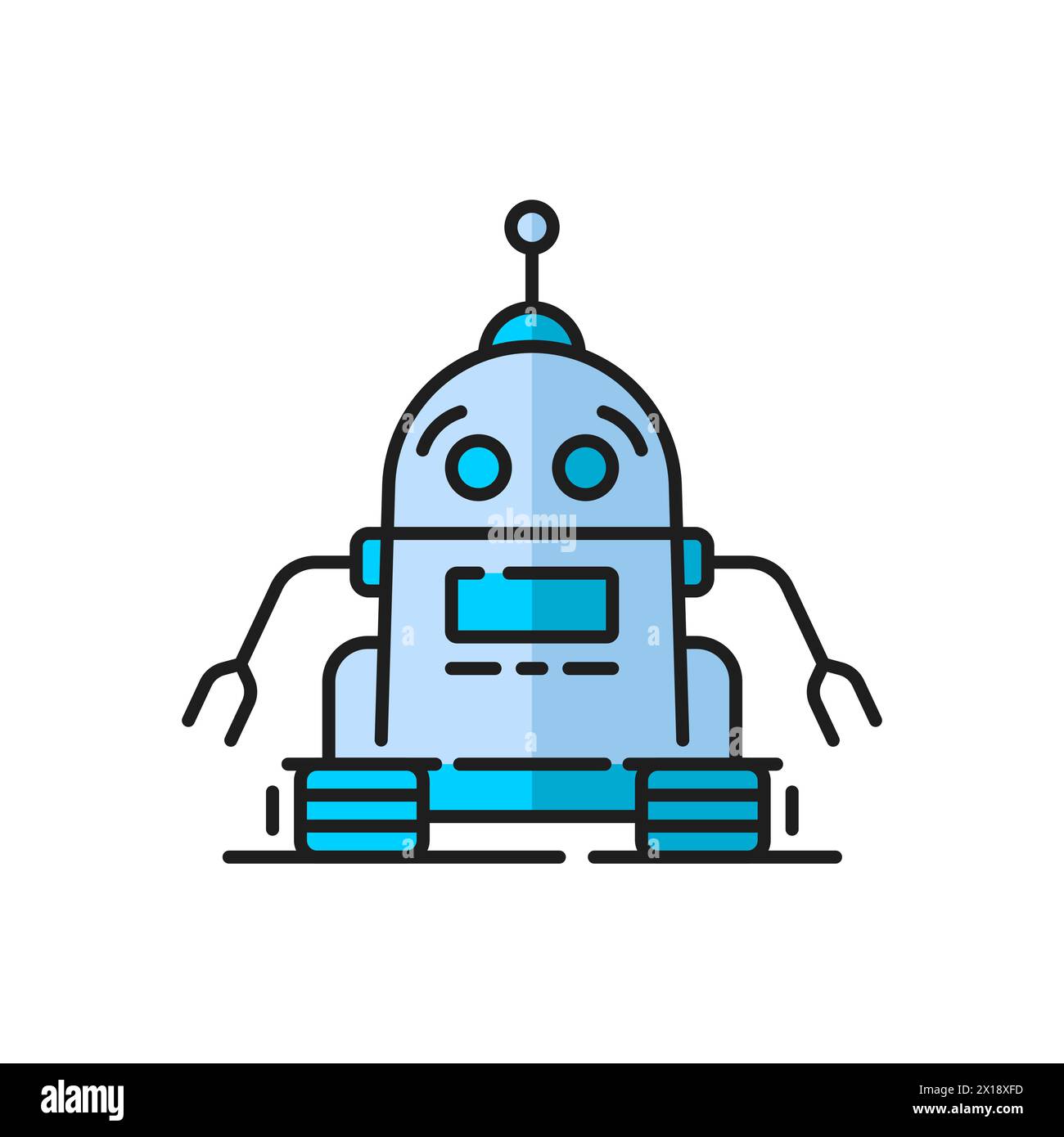 Futuristic virtual bot, game humanoid droid, alien retro robot line color icon. AI robot ...