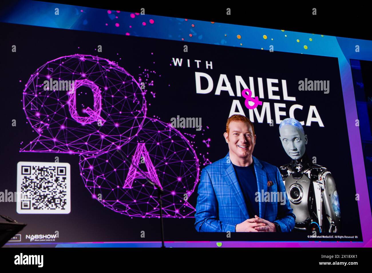 LAS VEGAS, Nevada - Ameca & Daniel Anstandig speaking at NAB 2024 at ...