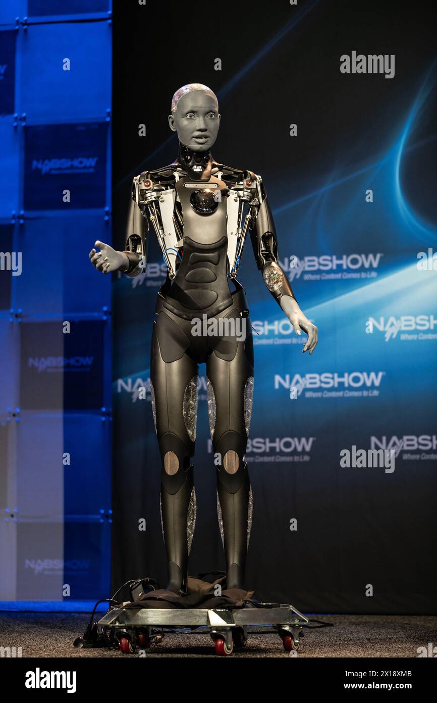 LAS VEGAS, Nevada - Ameca speaking at NAB 2024 at Lass Vegas Convention ...