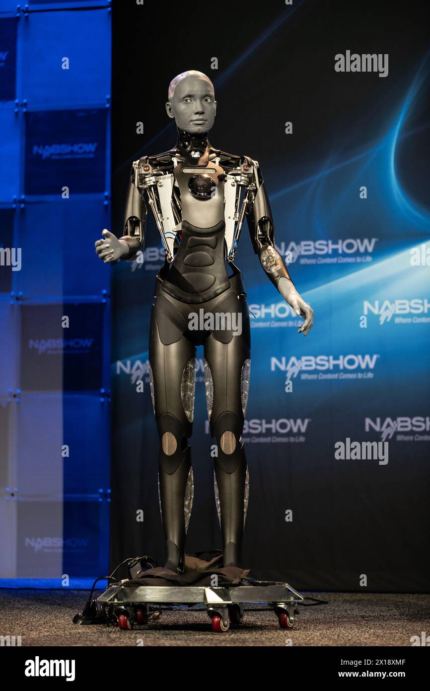 LAS VEGAS, Nevada - Ameca speaking at NAB 2024 at Lass Vegas Convention ...