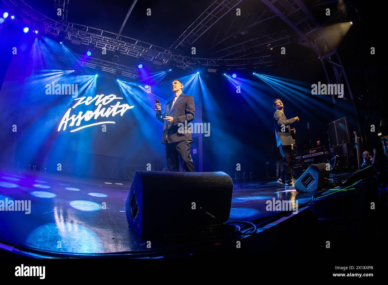 Milan Italy. 15th Apr 2024. The Italian duo ZERO ASSOLUTO performs live ...