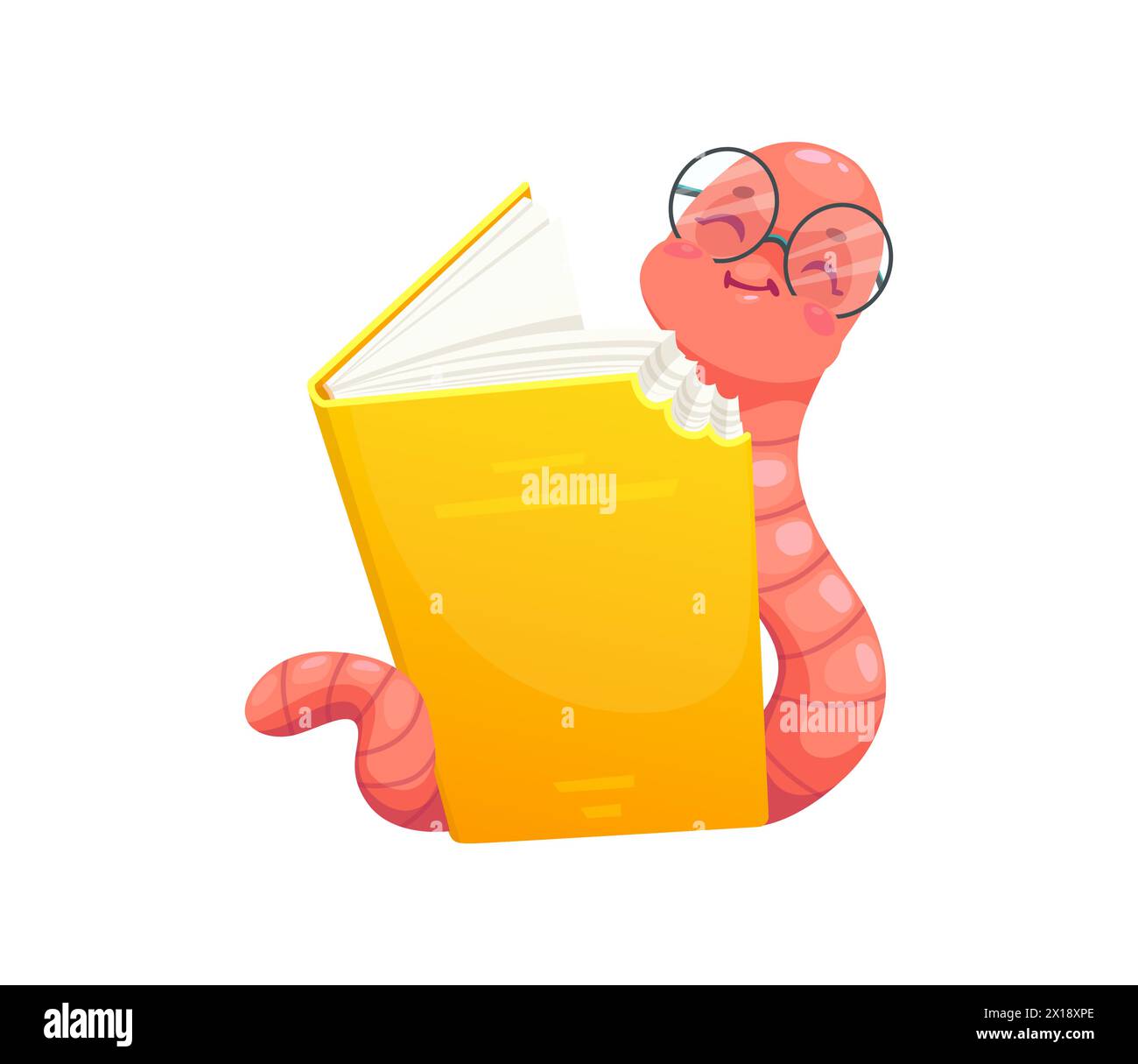 Cartoon funny bookworm character eating book, vector worm in glasses ...