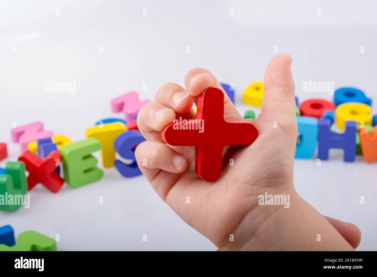 Letter cube of + plus sign made of wood Stock Photo - Alamy