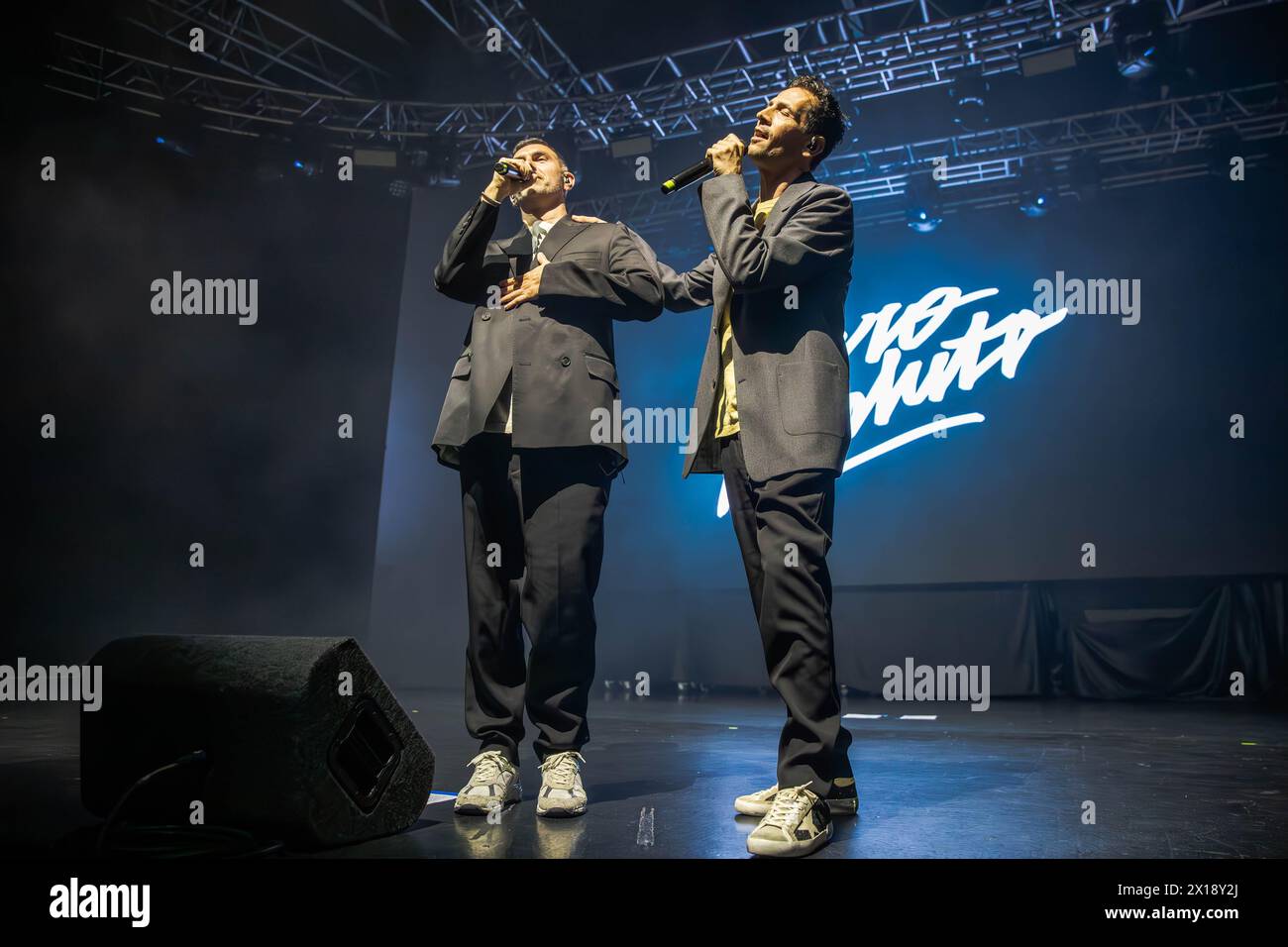 Milan Italy. 15th Apr 2024. The Italian duo ZERO ASSOLUTO performs live ...