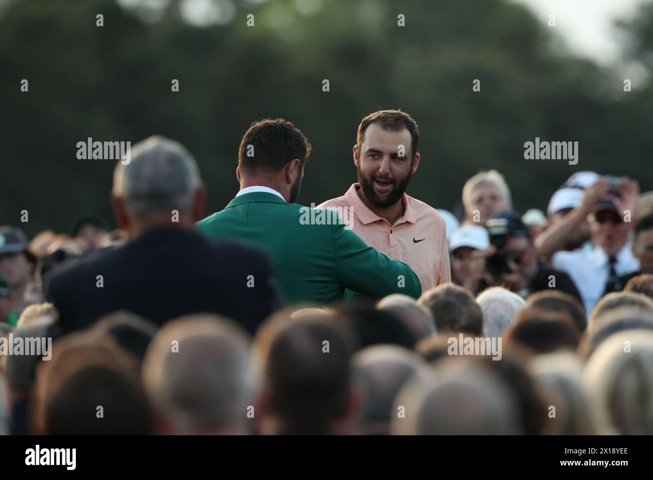 United States' Scottie Scheffler during the green jacket ceremony of ...