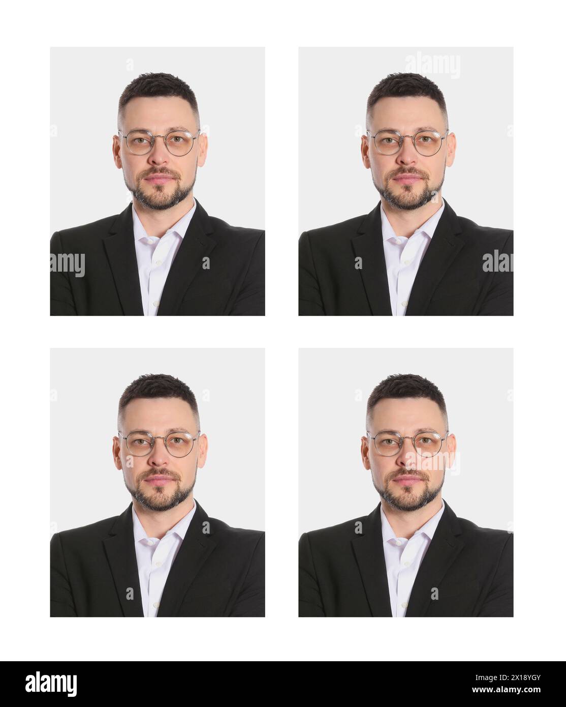 Passport photo, collage. Man on white background, set of photos Stock ...