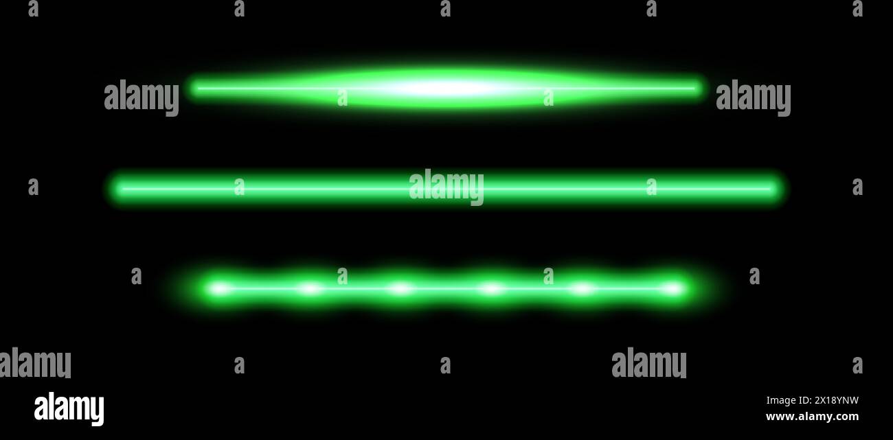 Green neon tube lamp set. Glowing led light line beam collection ...