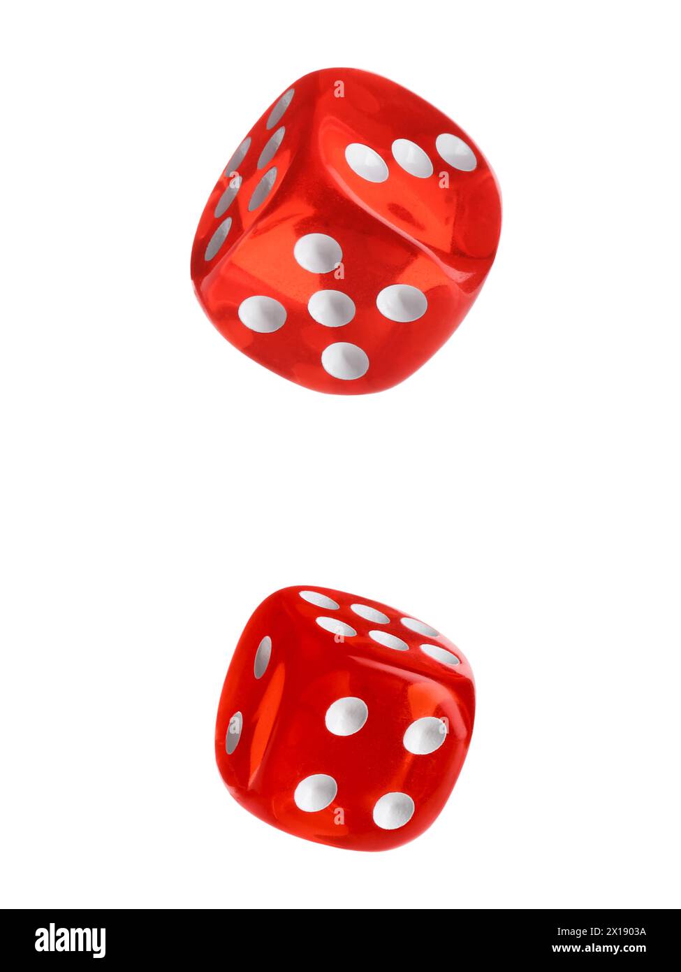 Two red dice in air on white background Stock Photo - Alamy