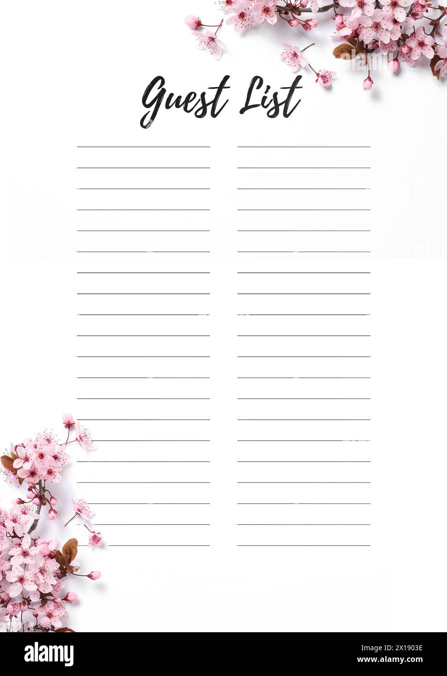 Guest list design with beautiful flowers and empty lines Stock Photo ...