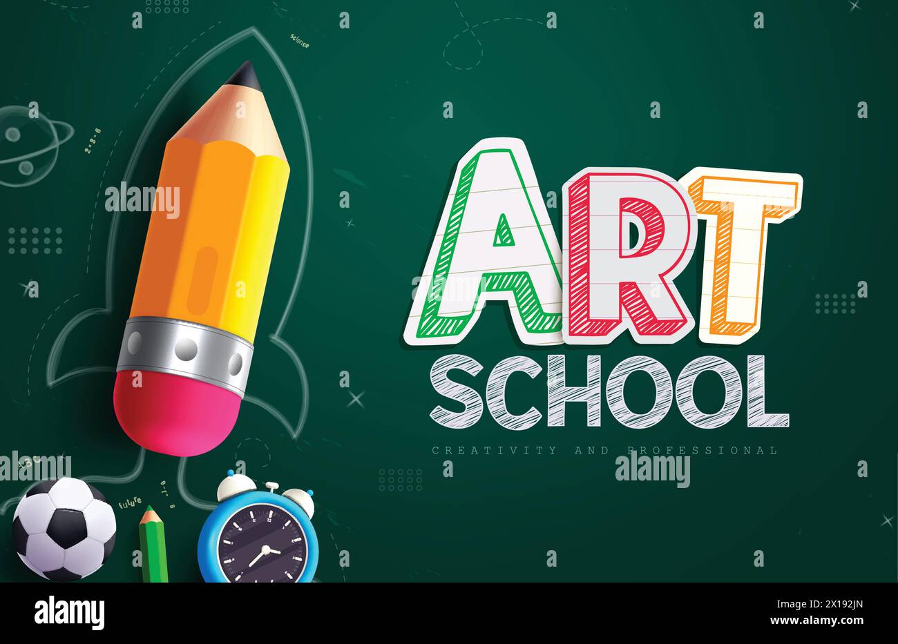 Art school text vector template design. Back to school greeting paper ...