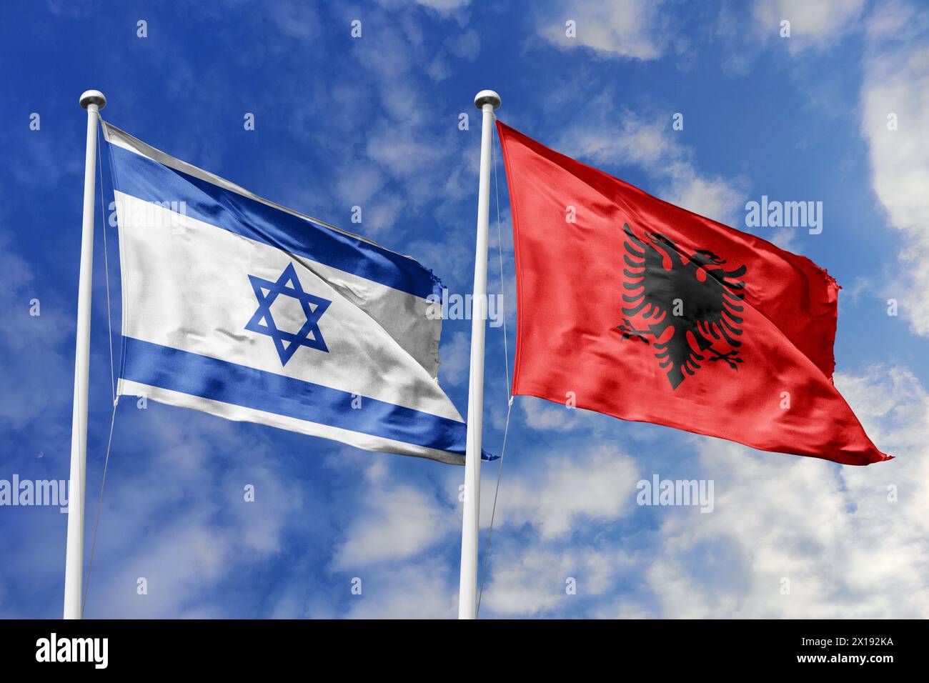 3D illustration, Israel and Albania alliance and meeting, cooperation ...
