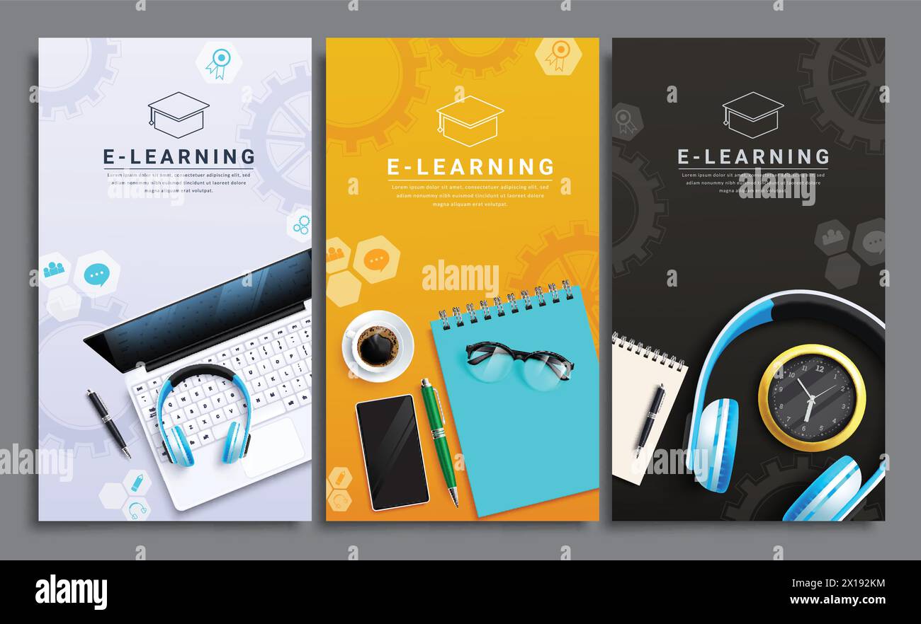 E learning education vector poster design. Back to school e learning ...