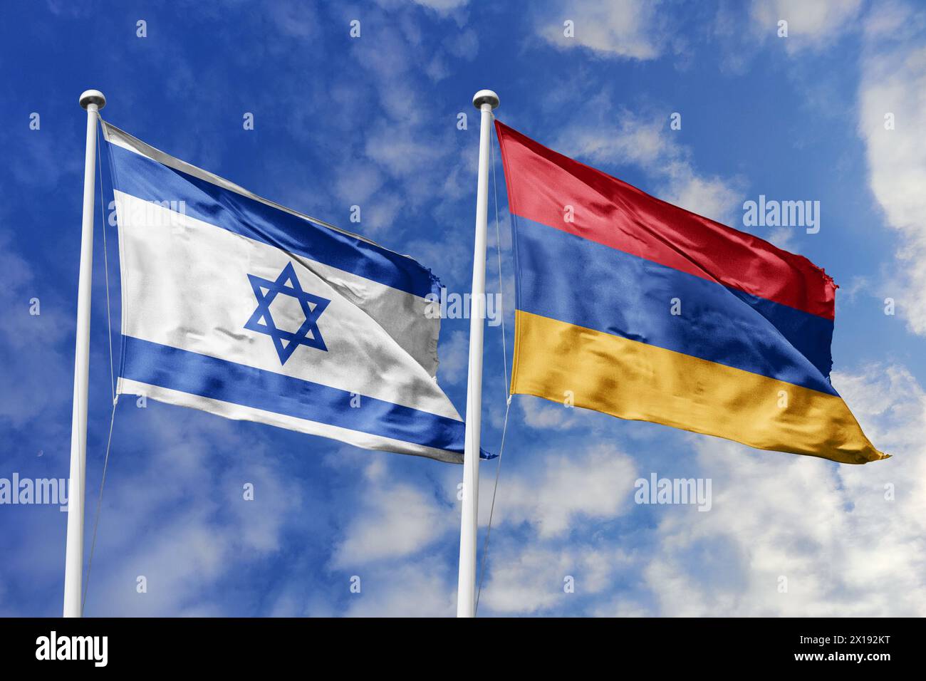 3D illustration, Israel and Armenia alliance and meeting, cooperation ...