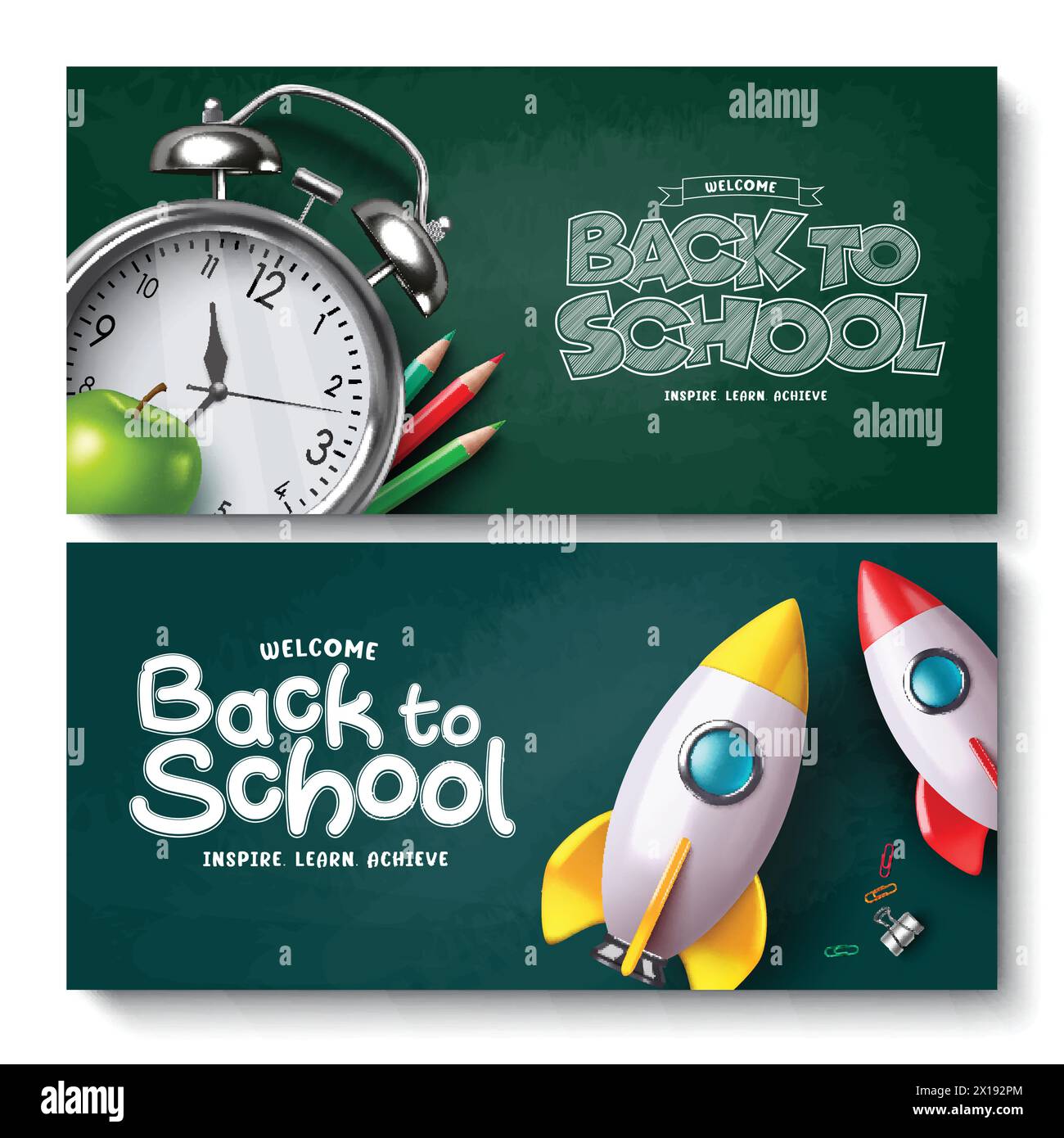 Back to school vector banner set. Welcome back to school greeting ...
