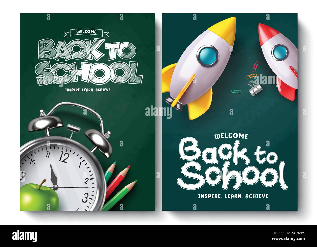 Back to school vector poster set. Welcome back to school greeting ...