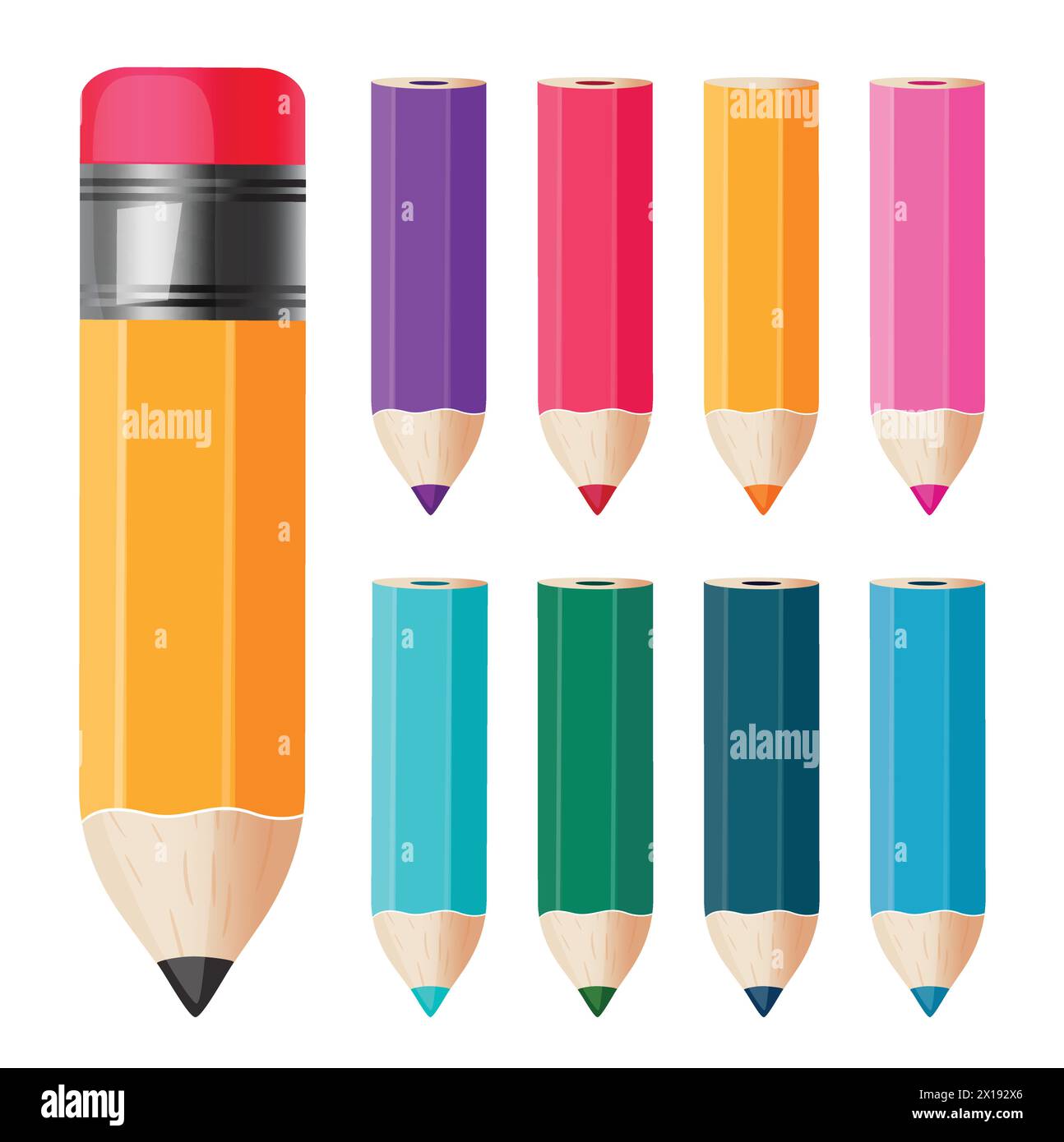 School color pencil vector set design. School elements student pencil ...