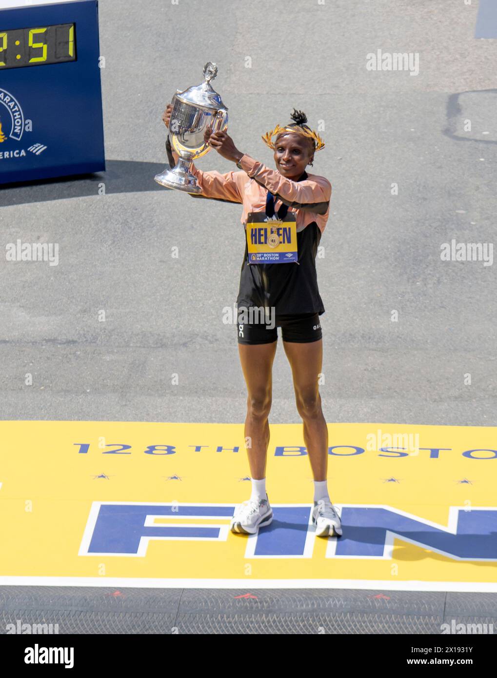 Boston, Massachusetts, USA April 15, 2024 Hellen Obiri on the finish ...