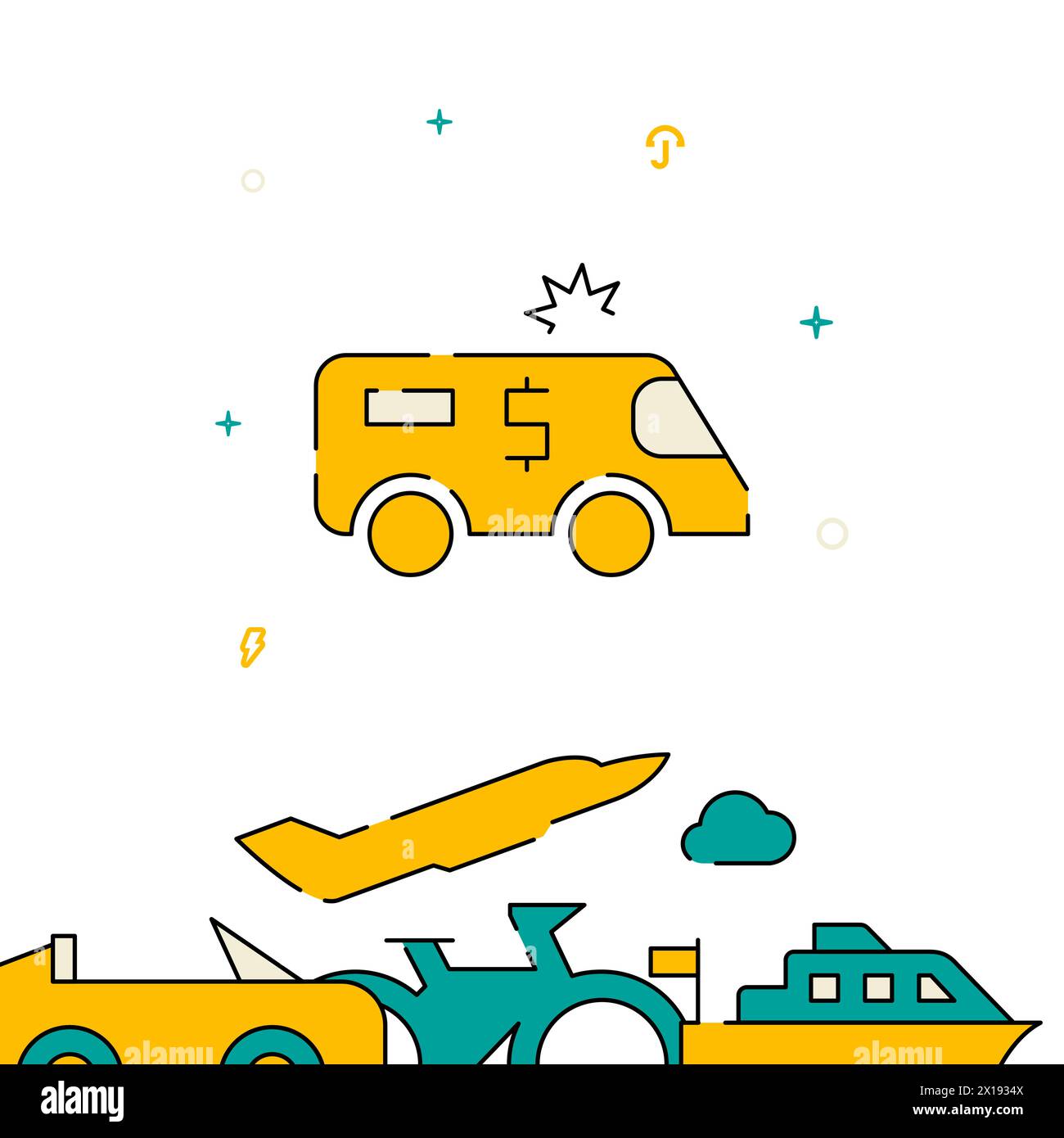 Cash-in-transit armored car filled line vector icon, simple ...