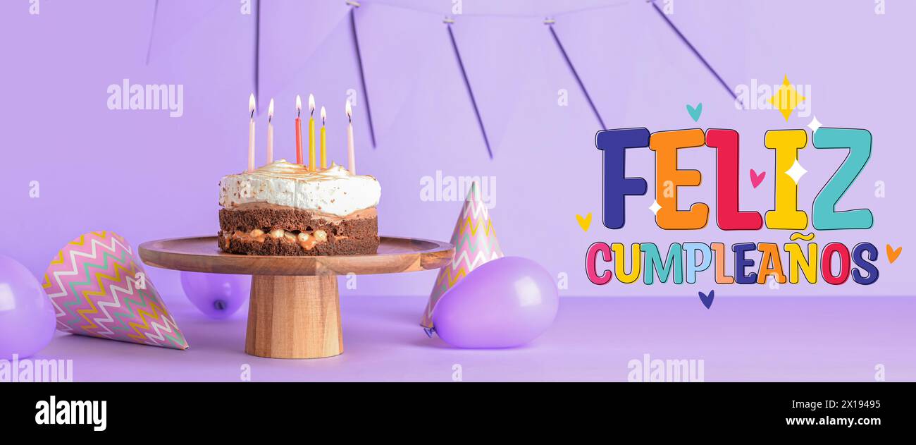 Festive banner with text FELIZ CUMPLEANOS (Spanish for Happy Birthday ...