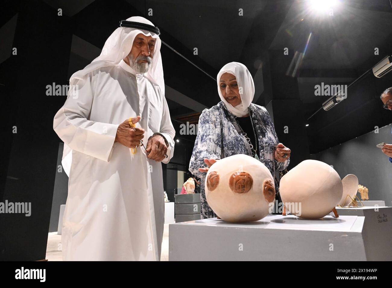 Kuwait City, Kuwait. 15th Apr, 2024. People visit a ceramics exhibition ...