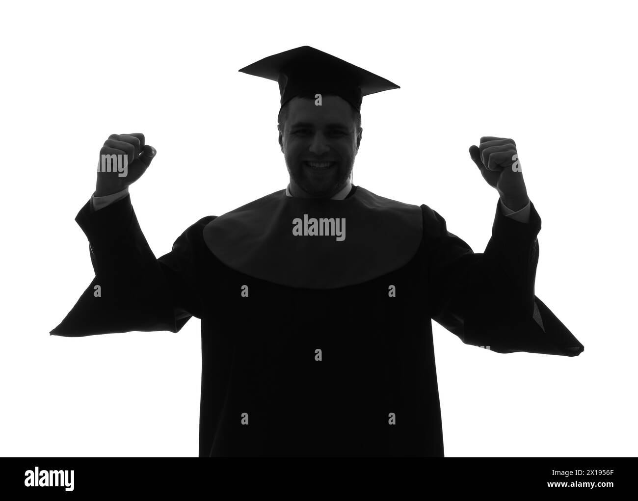 Silhouette of happy graduating student on white background Stock Photo ...