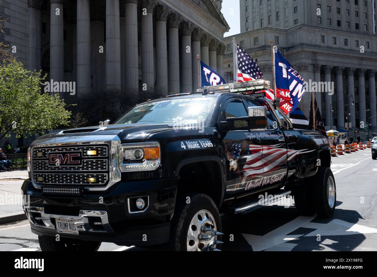 New York, United States. 15th Apr, 2024. A Pro-Trump truck covered with ...