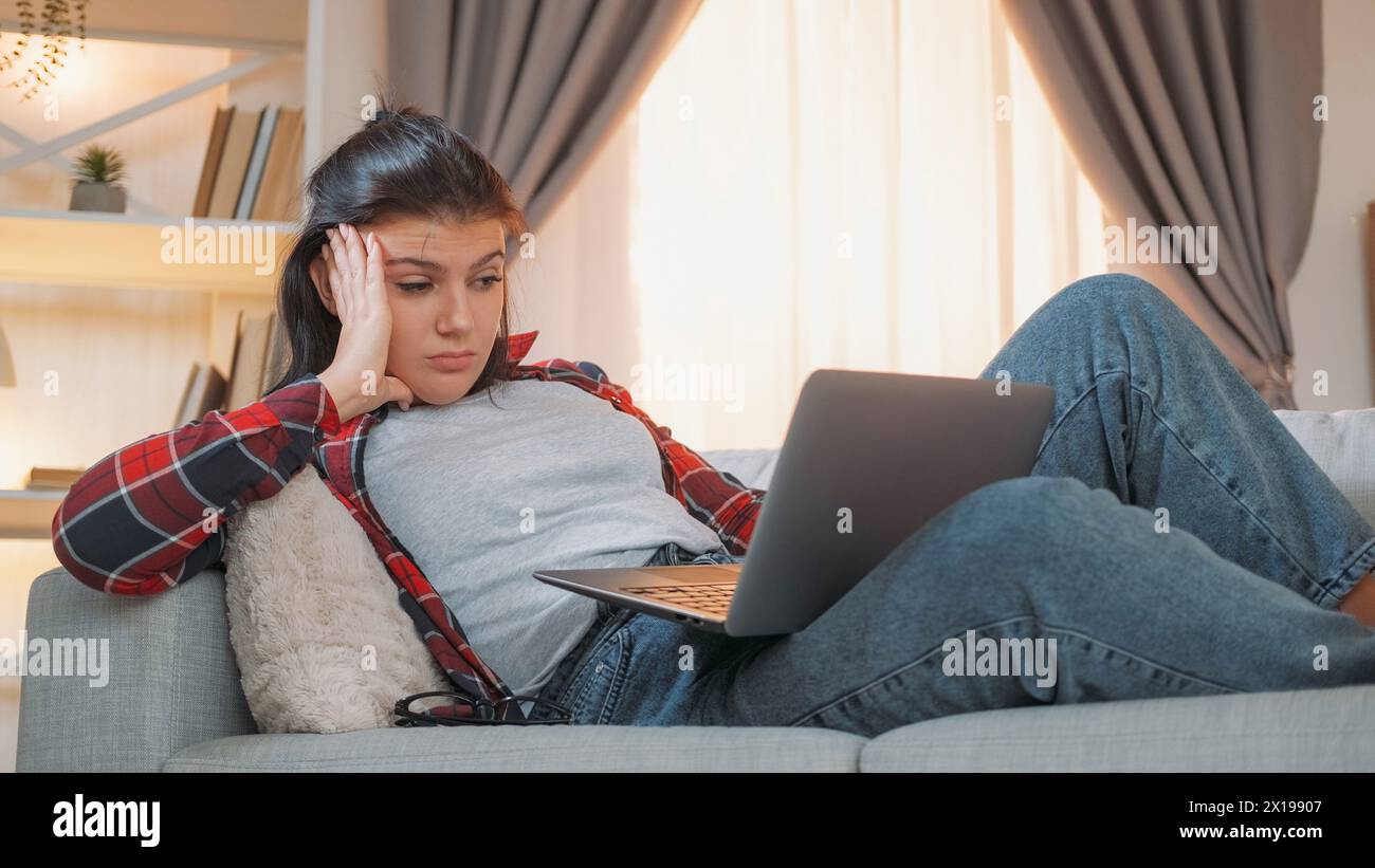 Bored woman. Online education. Study fatigue. Tired frustrated female ...