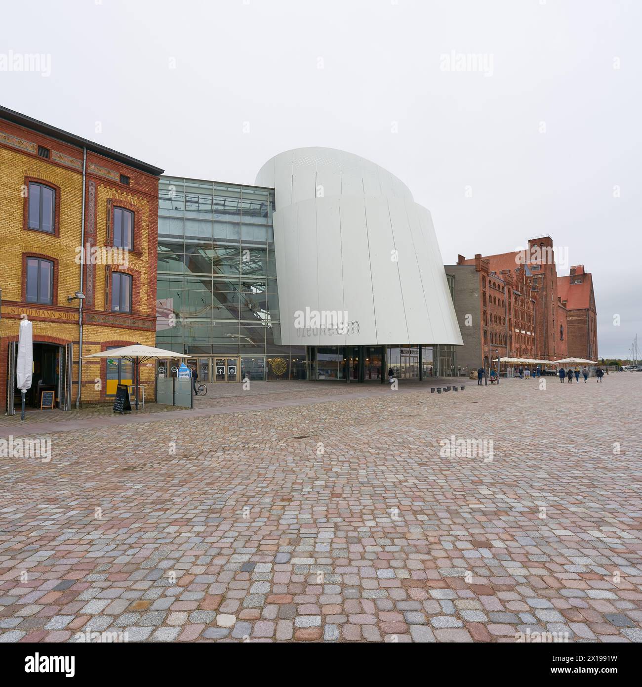 Buildings in the harbor of Stralsund in Germany, in the middle the ...