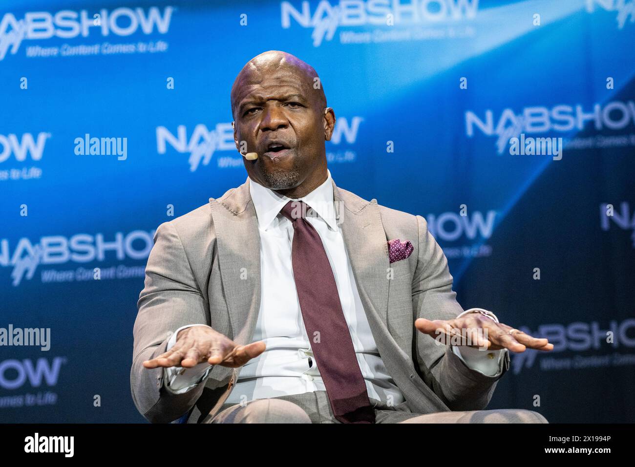 Las Vegas, NV, USA. 15th Apr, 2024. Terry Crews speaking during the ...
