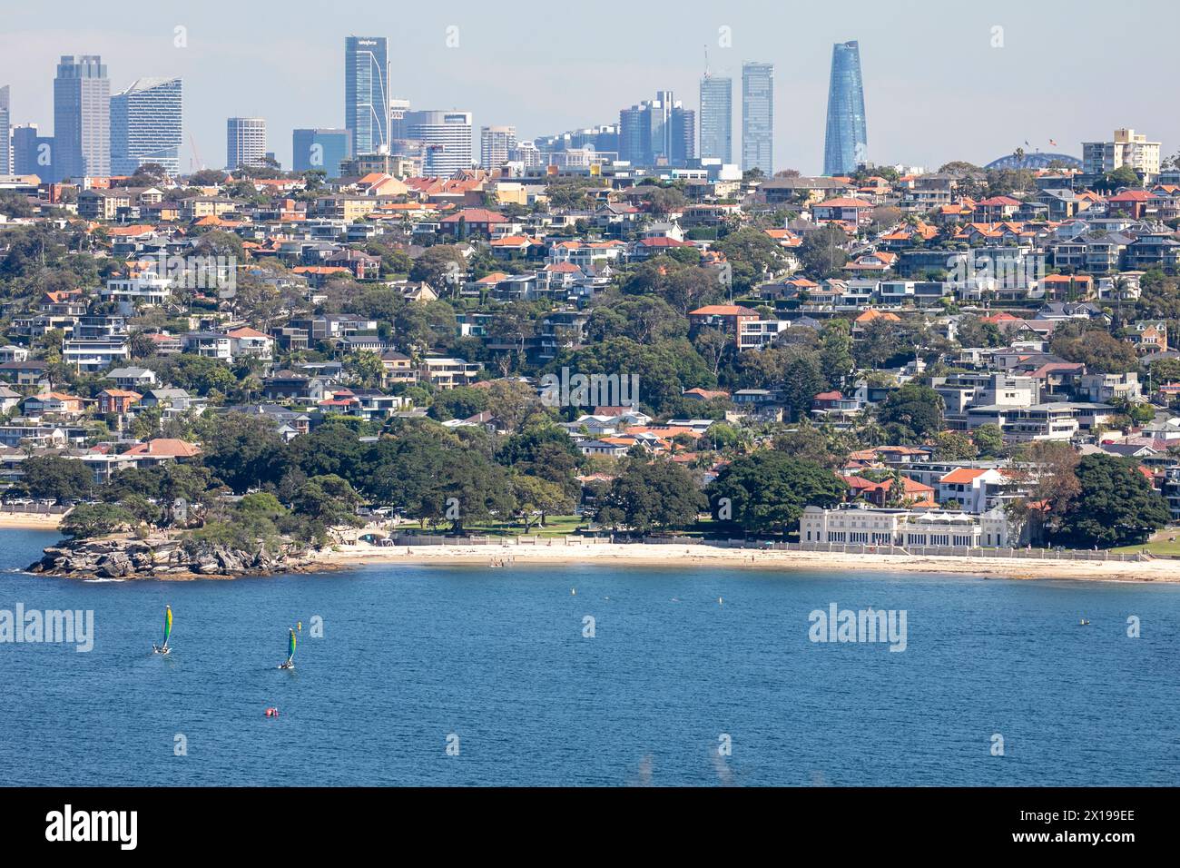 Balmoral and Edwards beach , separated by Rocky Point Island with dense ...