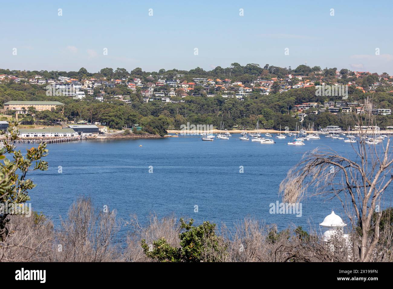 HMAS Penguin and Balmoral Beach in Mosman, viewed across Hunters Bay ...
