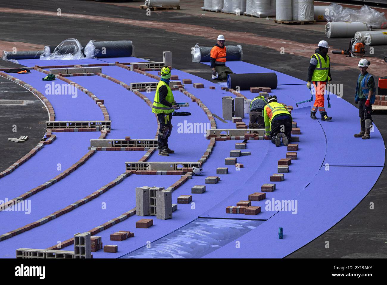 The purple athletics track at the Olympic Stadium, currently known as ...