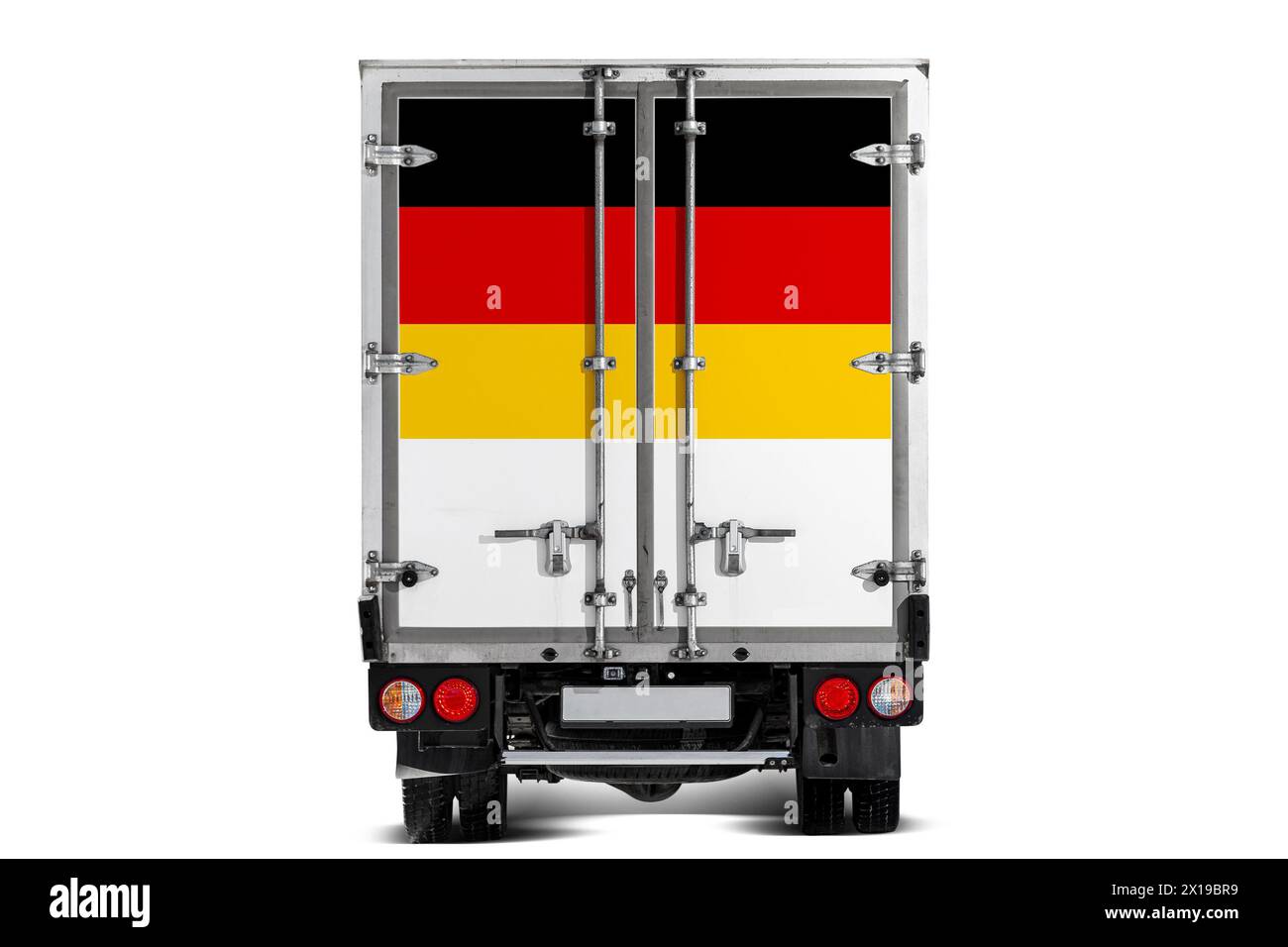 A truck with the national flag of Germany depicted on the tailgate ...