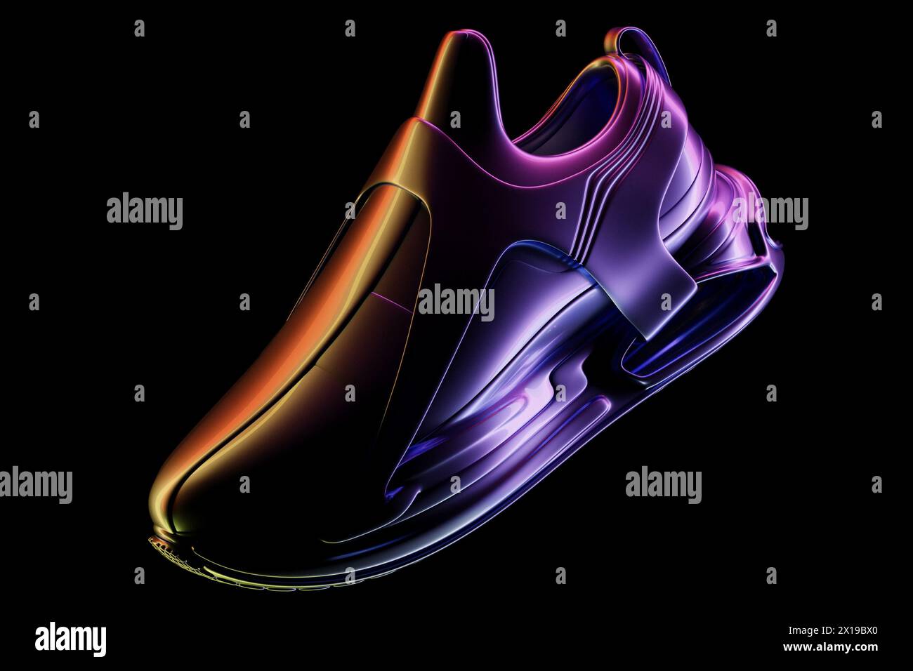 3d illustration of colorful sneakers with foam soles and closure under ...