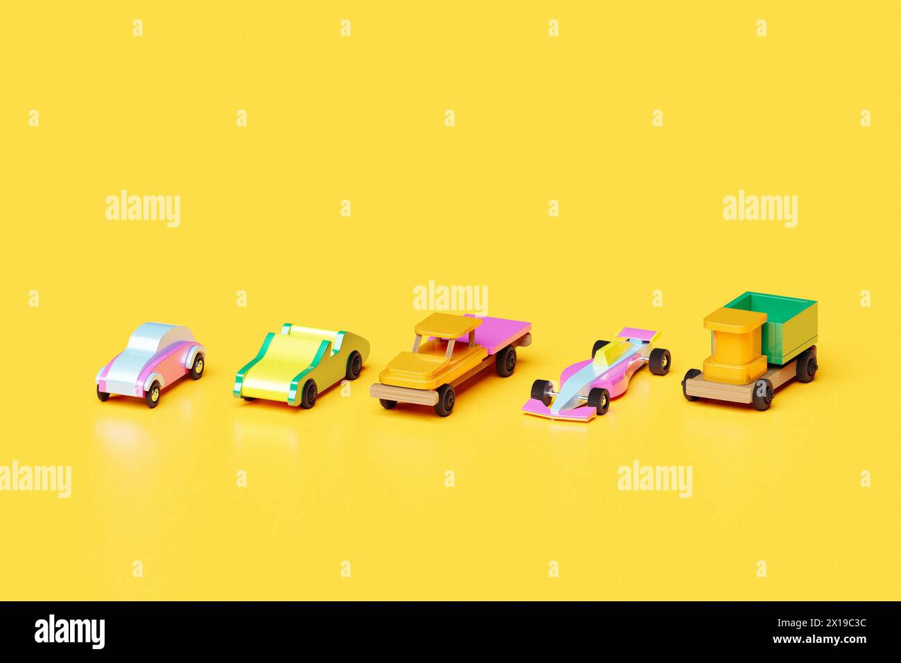 3d illustration of cute kids model cars, convertibles, pickups, truck ...